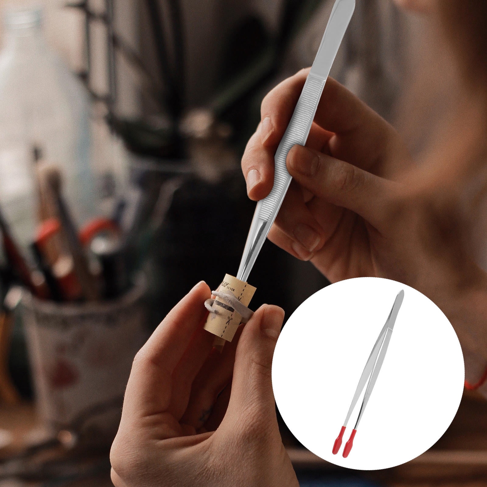 WEUVEB 1Pack Tweezers for Laboratory Use Stainless Steel and Rubber ...