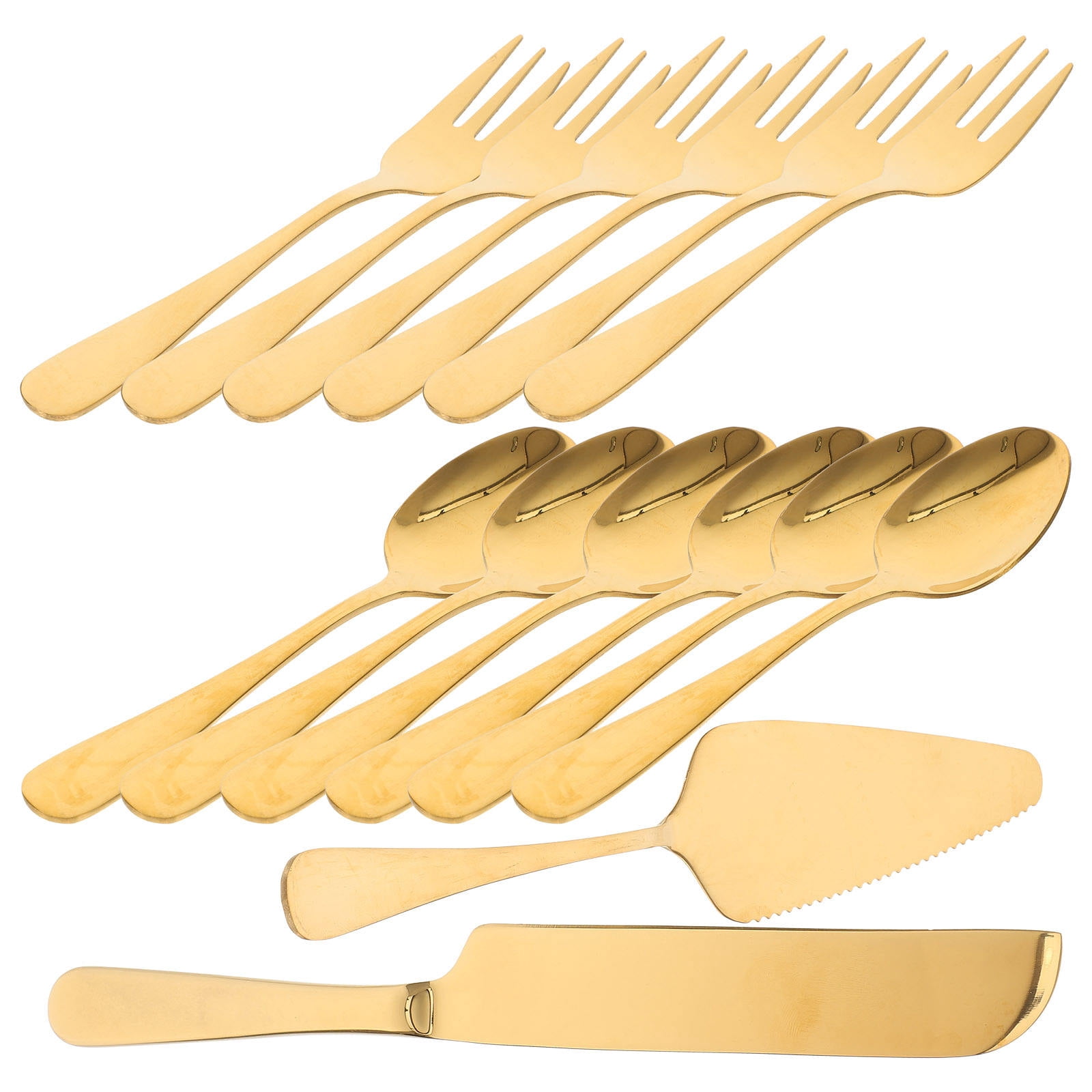 WEUVEB Stainless Steel Serving Set Kitchen Utensil Set Golden 14-Pcs ...