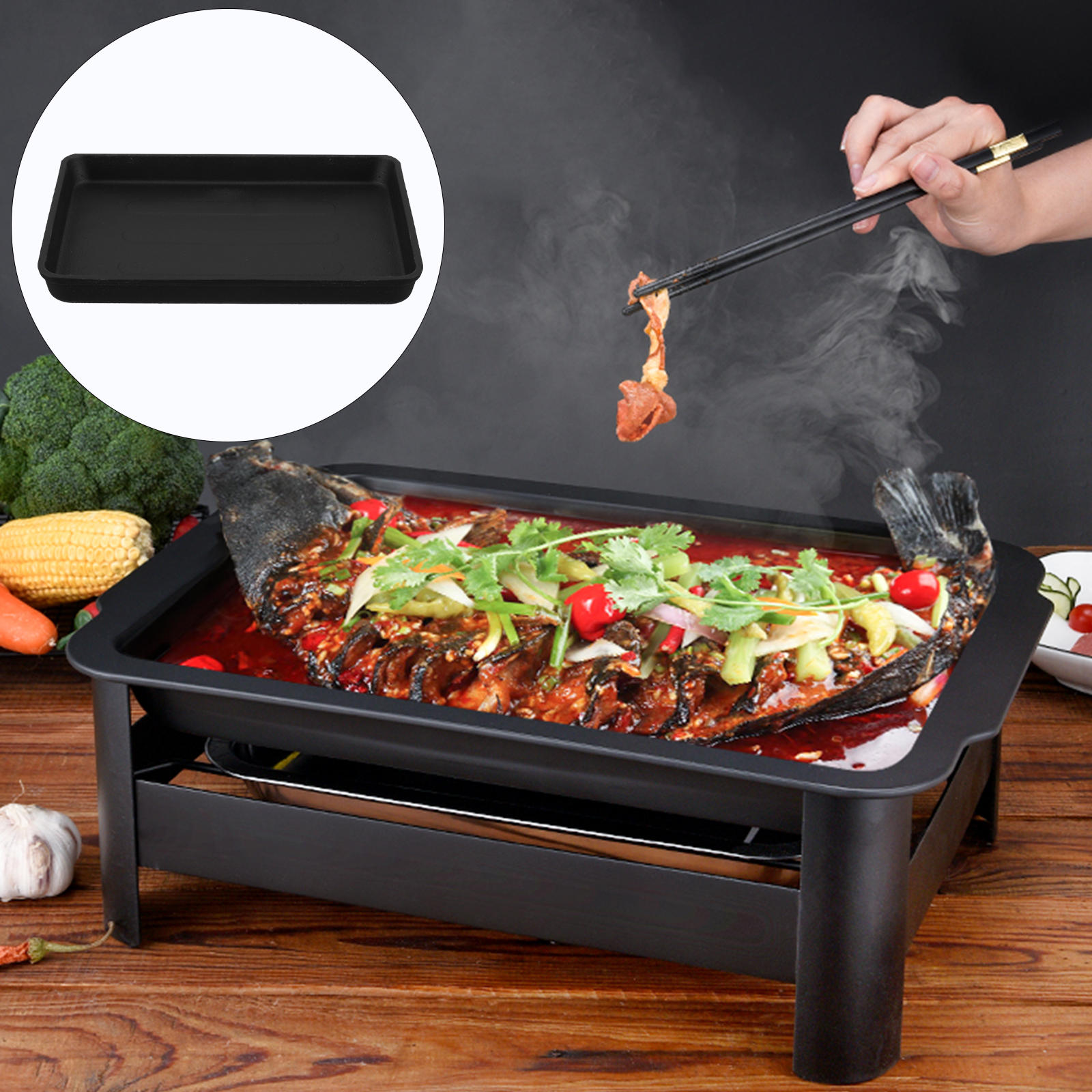 WEUVEB 1Set Cast Iron Barbecue Plate Rectangular For Grilling Cooking ...