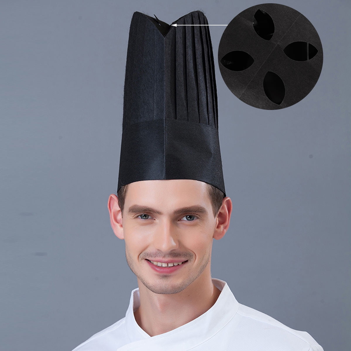WEUVEB 20Pcs High Dome Chef Hat Cooking Hat Black Round Dome Simple ...