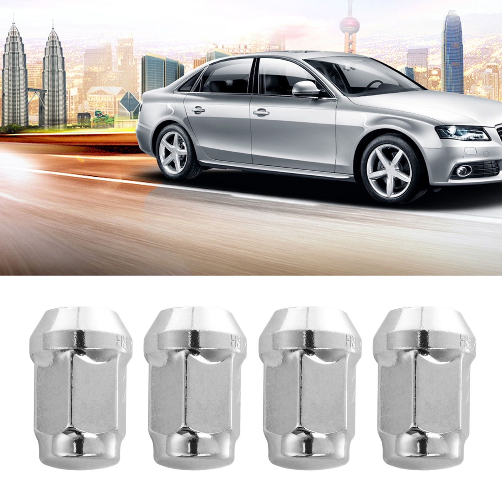 WEUVEB 20Pcs Steel Wheel Lug Nuts Plated Silver Flanged Surface Conical ...