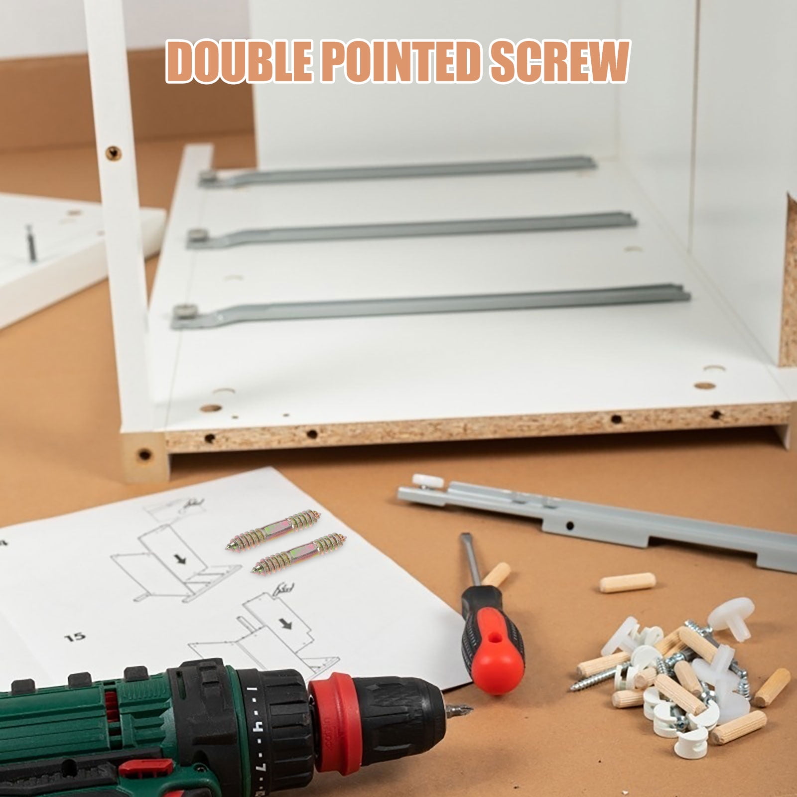 WEUVEB 25pcs Furniture Dowel Screws Carbon Steel Prevent Rotation for ...