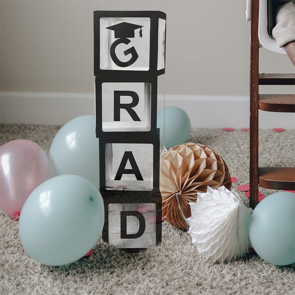 WEUVEB 4Set Grad Balloon Box for Graduation Season Black Square Plastic ...