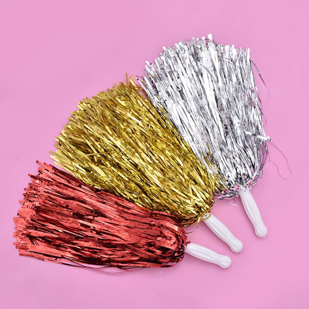 WEUVEB 50 Pack Cheerleading Poms Gold Foil Handle Cheerleading ...