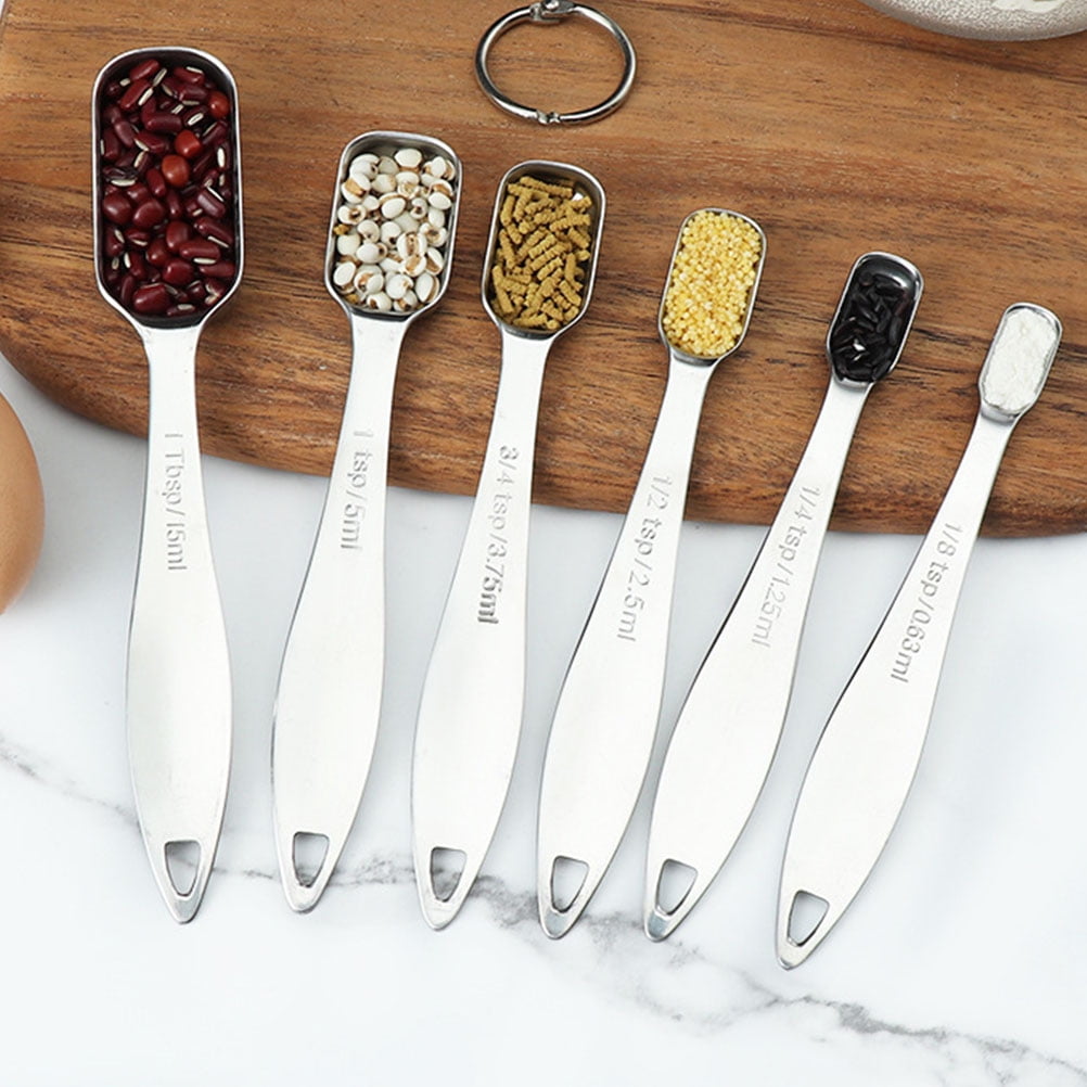 WEUVEB 6-Piece Stainless Steel Measuring Spoon Set for Cooking, Baking ...