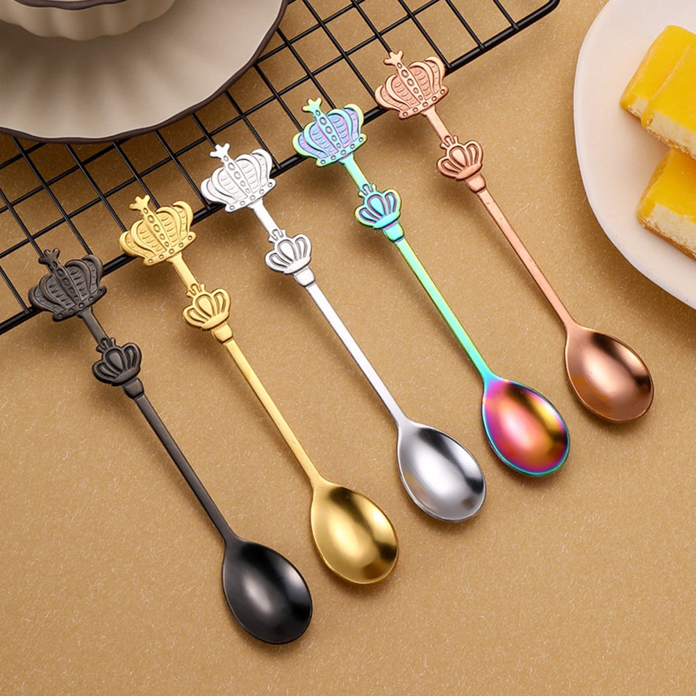 WEUVEB Golden Stainless Spoons for Kitchen Use Crown Design 4pcs ...