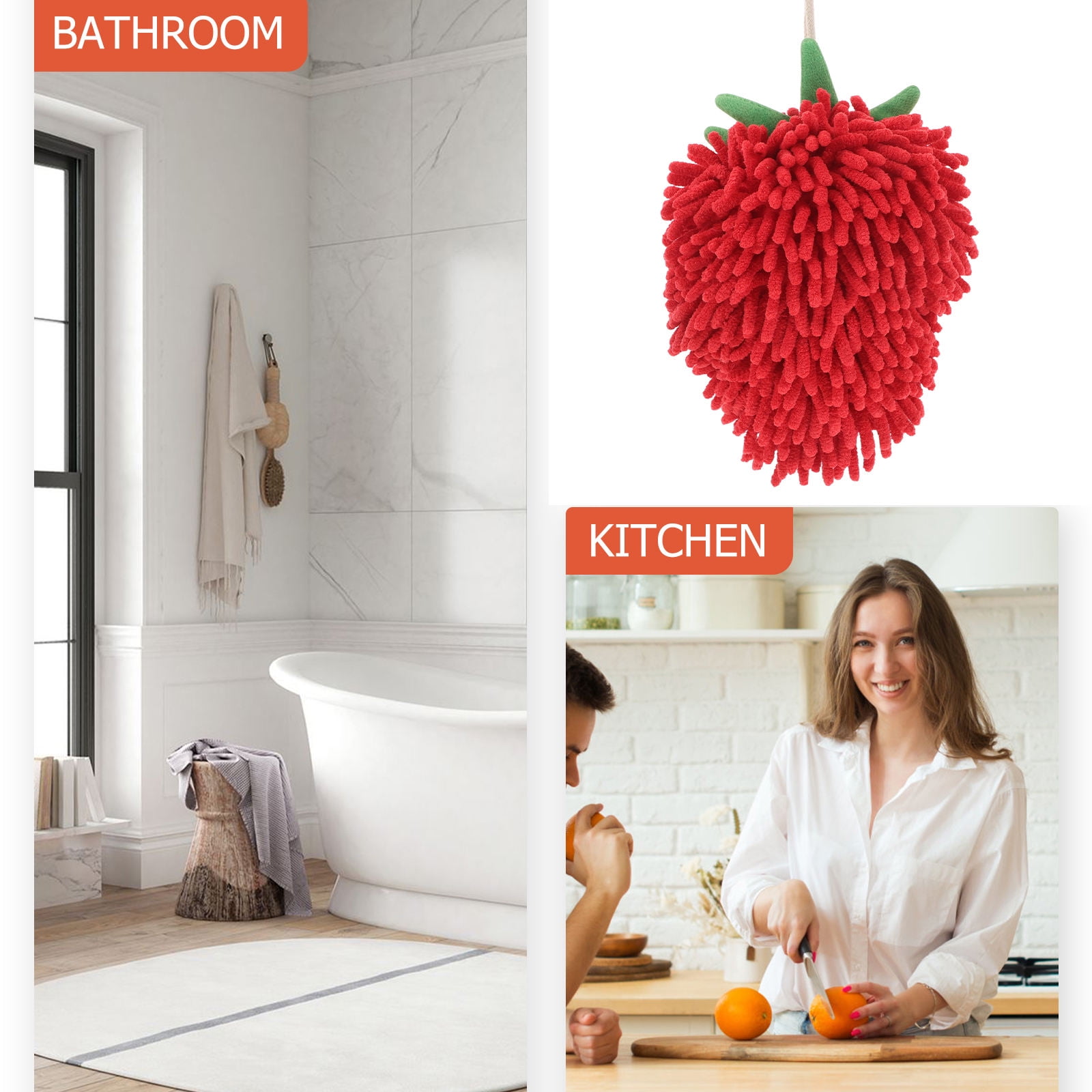 WEUVEB Red Fuzzy Ball Hand Towel with Hanging Loop for Home Bathrooms ...