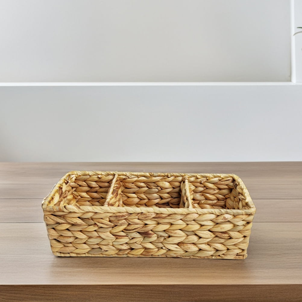 WEUVEB Woven Desktop Organizer Basket with Three Compartments for ...