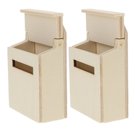 WEUVEB Wood 2Pcs Mini Mailbox Wooden Style Beige Rectangular For Kids ...