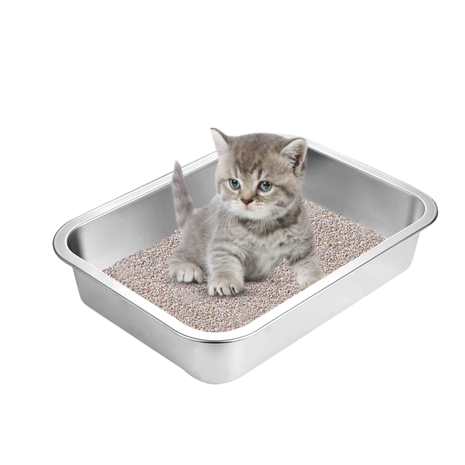 WEWAYKGJ Stainless Steel Cat Litter Box Shallow Kitty Litter Tray for ...