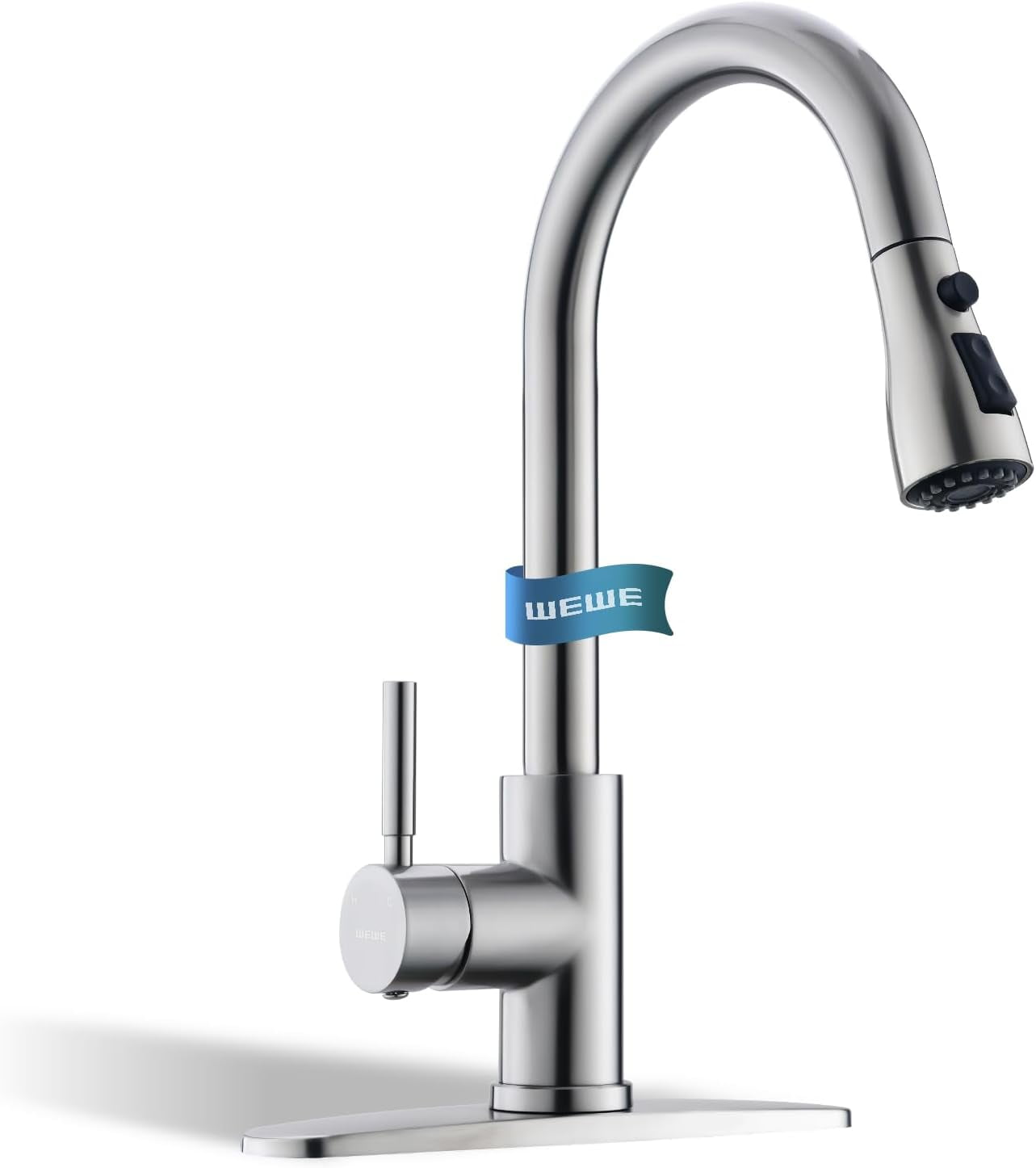 WEWE Kitchen Faucets, Brushed Kitchen Faucet with Pull Down Sprayer, 1 ...