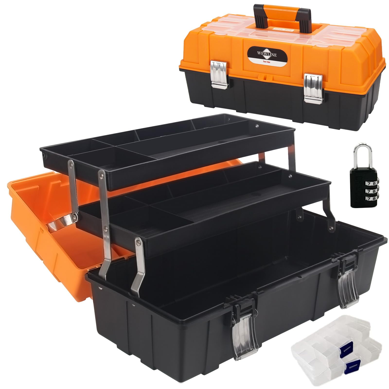 WEWLINE 16.5-Inch Tool Box Organizer 3-Layer Multiplication Plastic ...