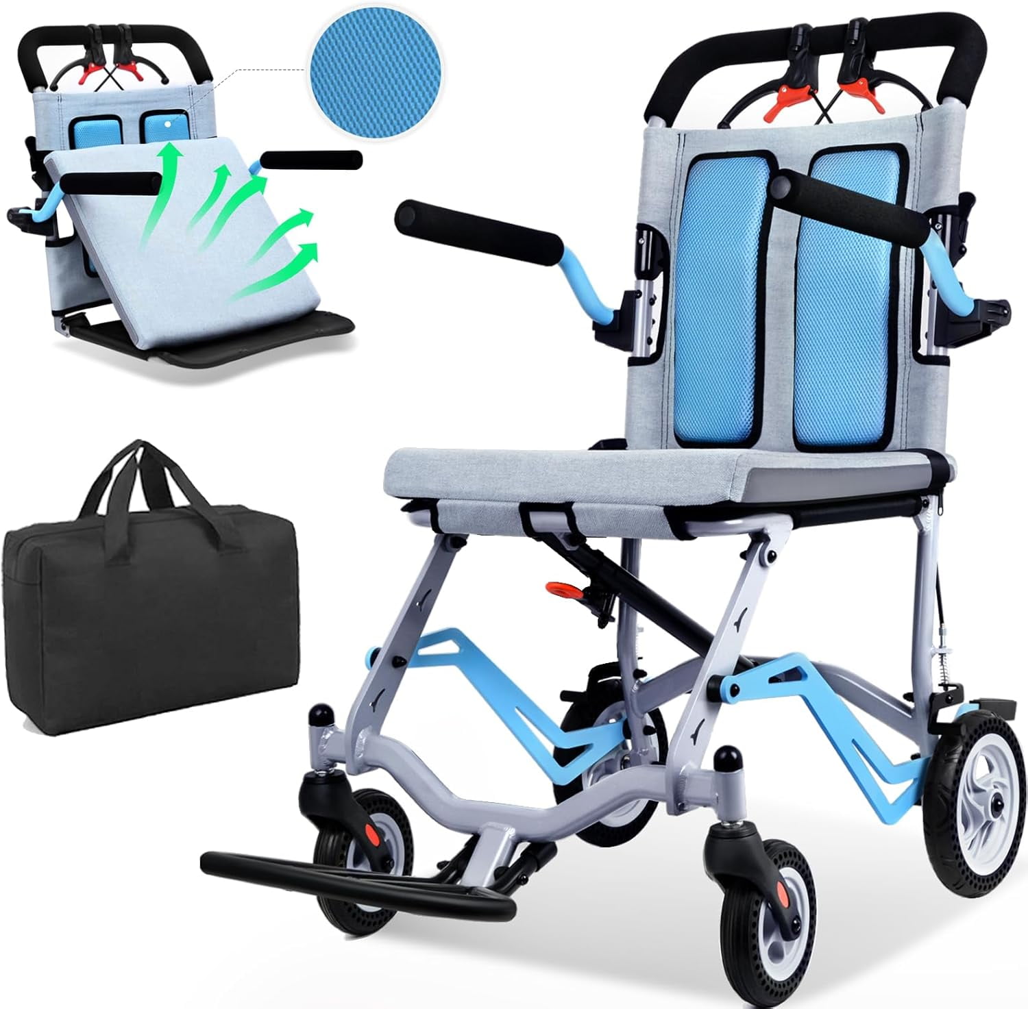 Ultralight Travel Transportation Wheelchair, Lightweight Foldable with ...