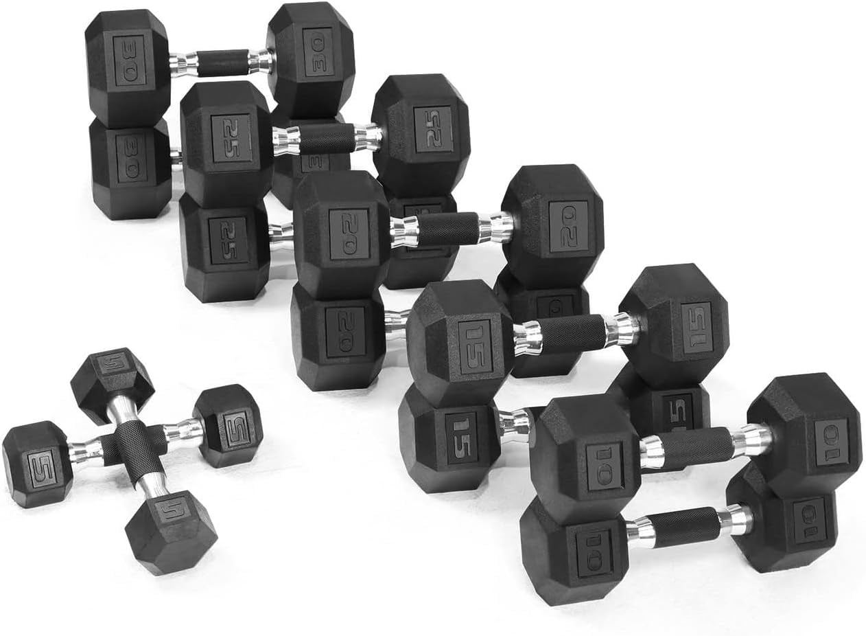 WF Athletic Supply Rubber Encased Hex Dumbbells with Rubber Grip ...