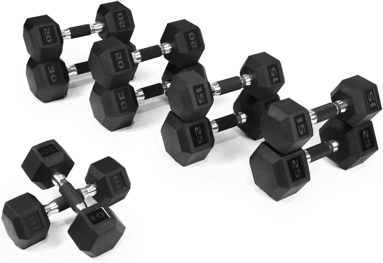 WF Athletic Supply Rubber Encased Hex Dumbbells with Rubber Grip ...
