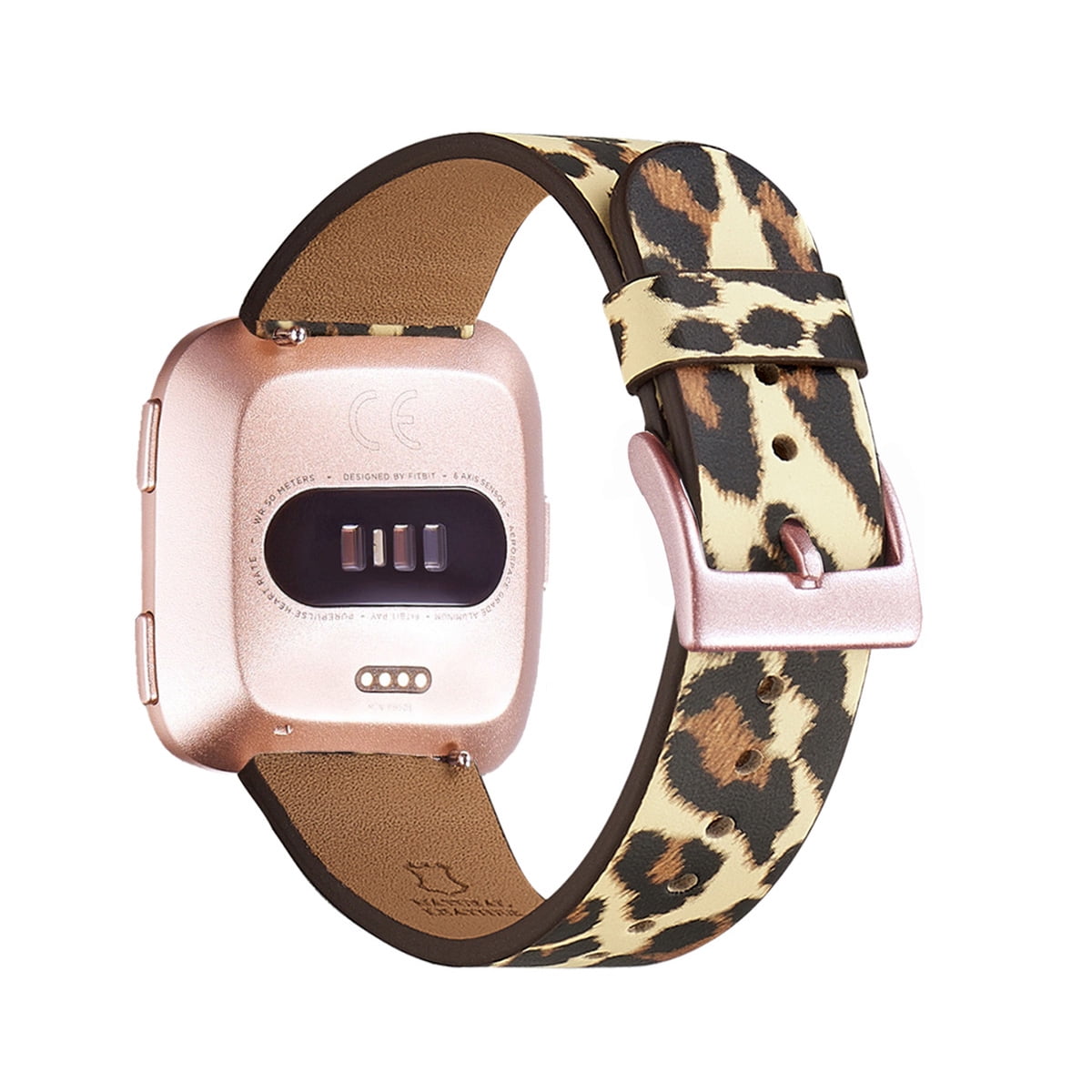 WFEAGL Leather Versa Band for Smart Watch Beige Leopard/Rose Gold ...