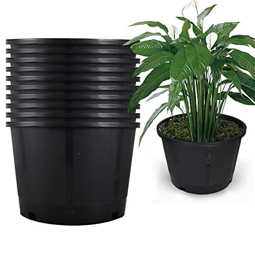 WFLNHB 10 Packs Short 5 Gallon Flexible Nursery Pot Plastic Gallon Pots ...