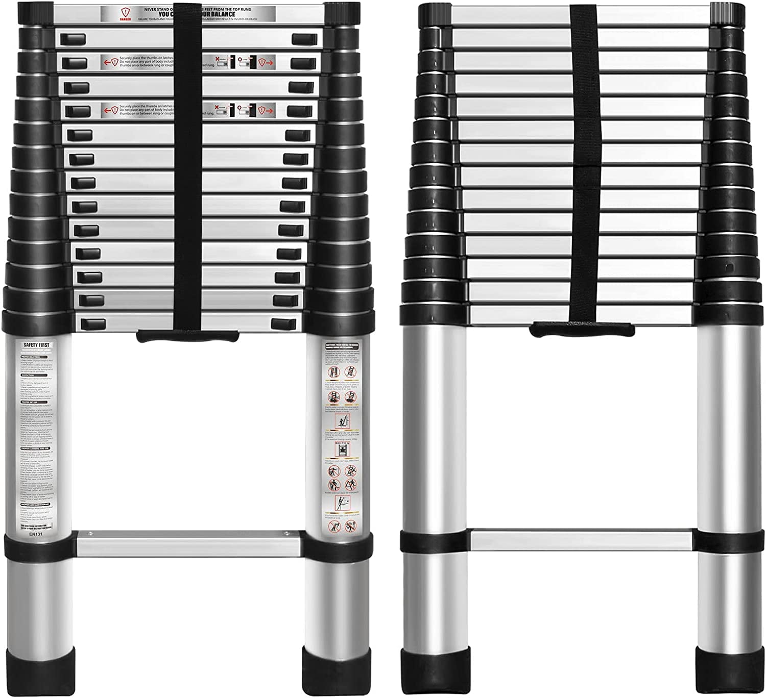 14.5 FT Telescoping Ladder One Button Retraction Aluminum Extension ...