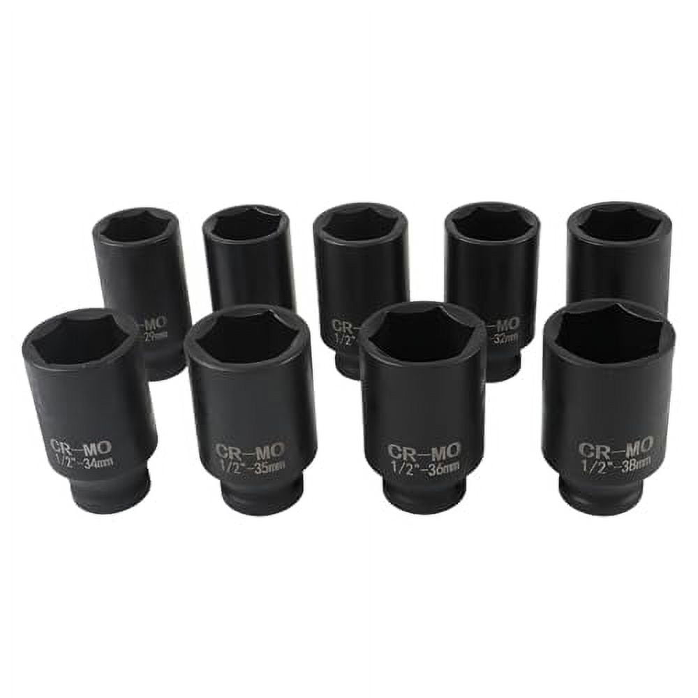 WFLNHB 9pcs 29-38mm Deep Impact Socket Set 1/2 Drive Metric Axle Hub Nut Socket Fit for Removing ...