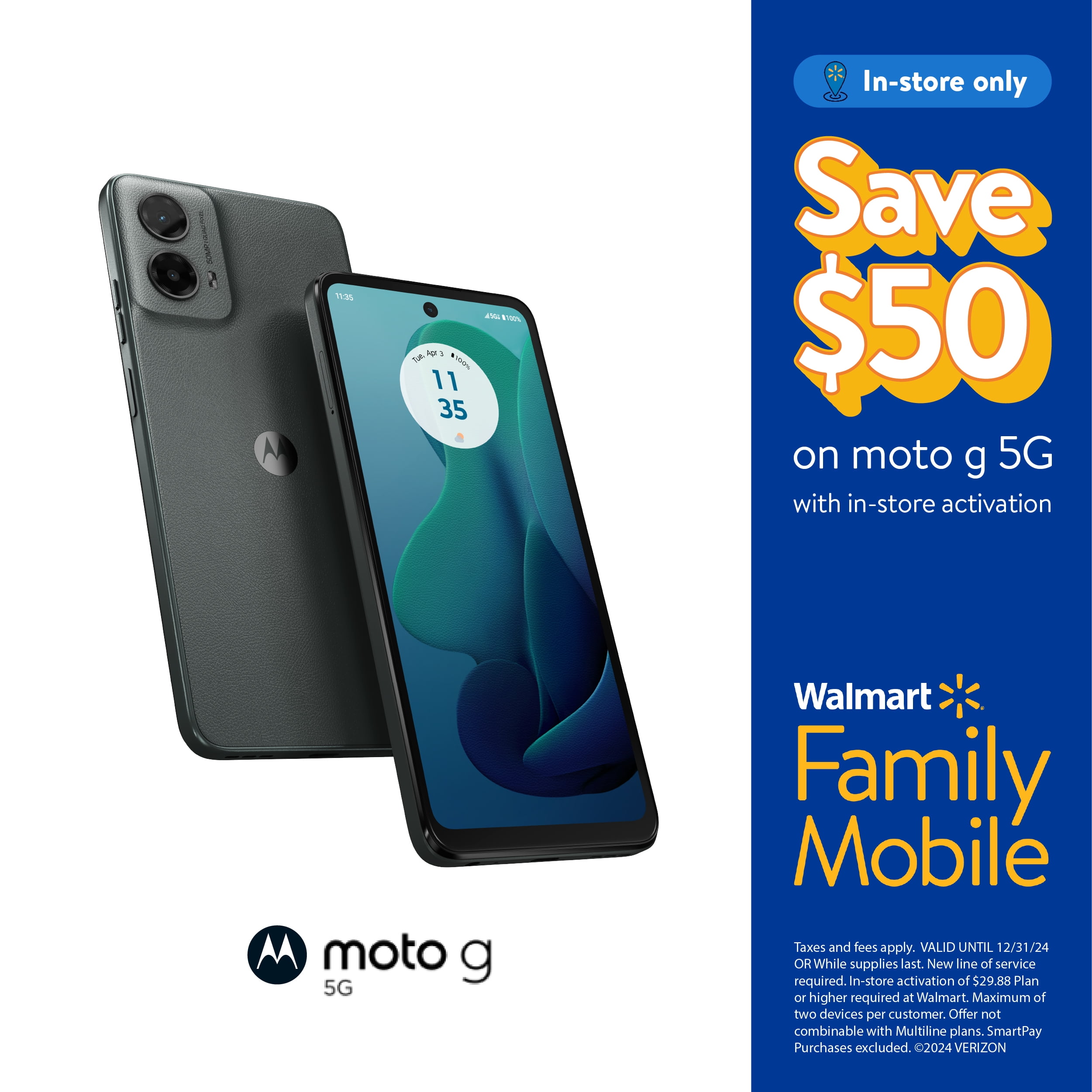 Walmart Family Mobile Moto G 5G 2024, 64GB, Gray - Prepaid Smartphone ...
