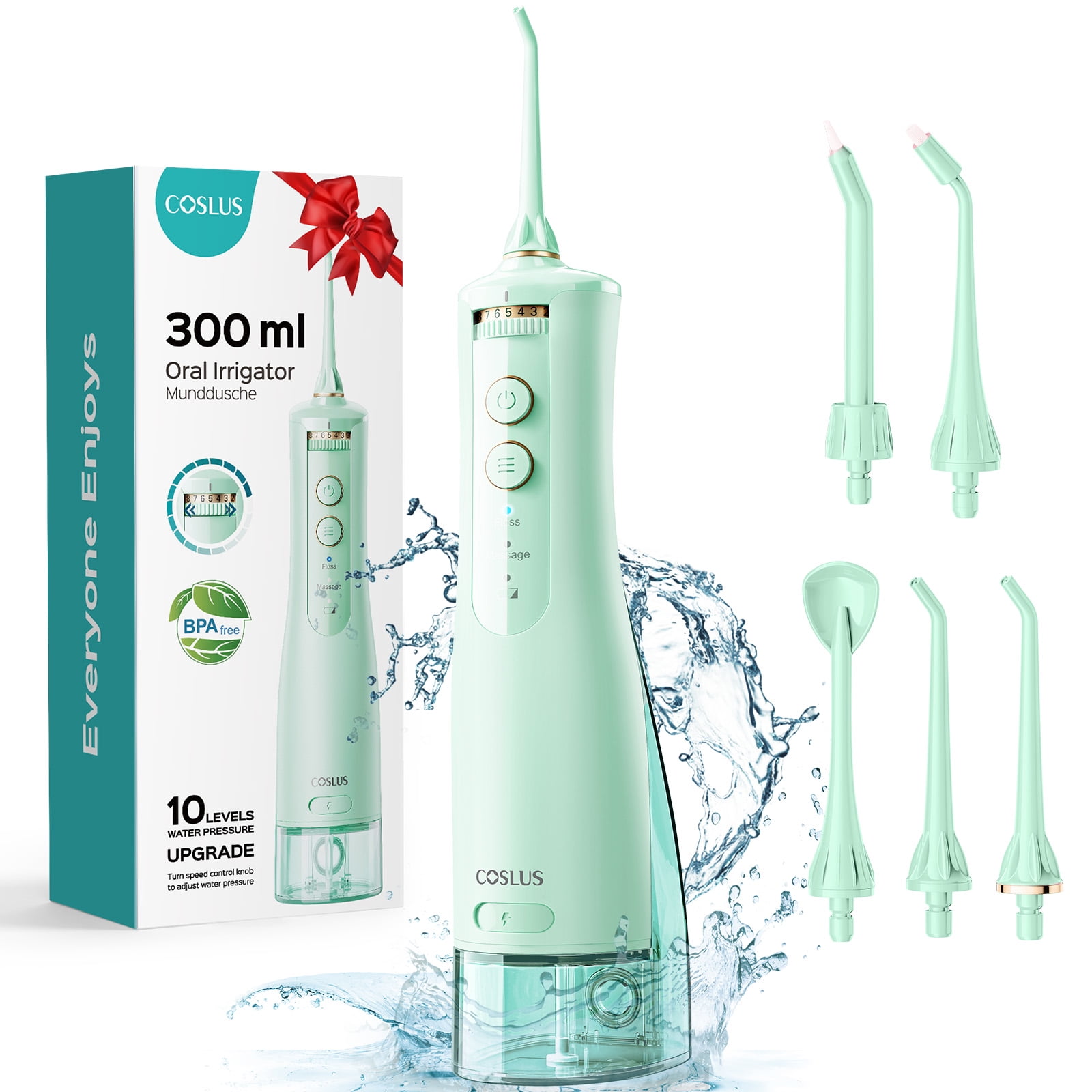 WFP14 Stepless Speed Control Water Flosser Mint Green by COSLUS ...