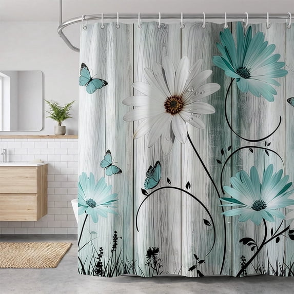 WFSCRD Floral Fabric Shower Curtain, Purple Flower Shower Curtain With ...