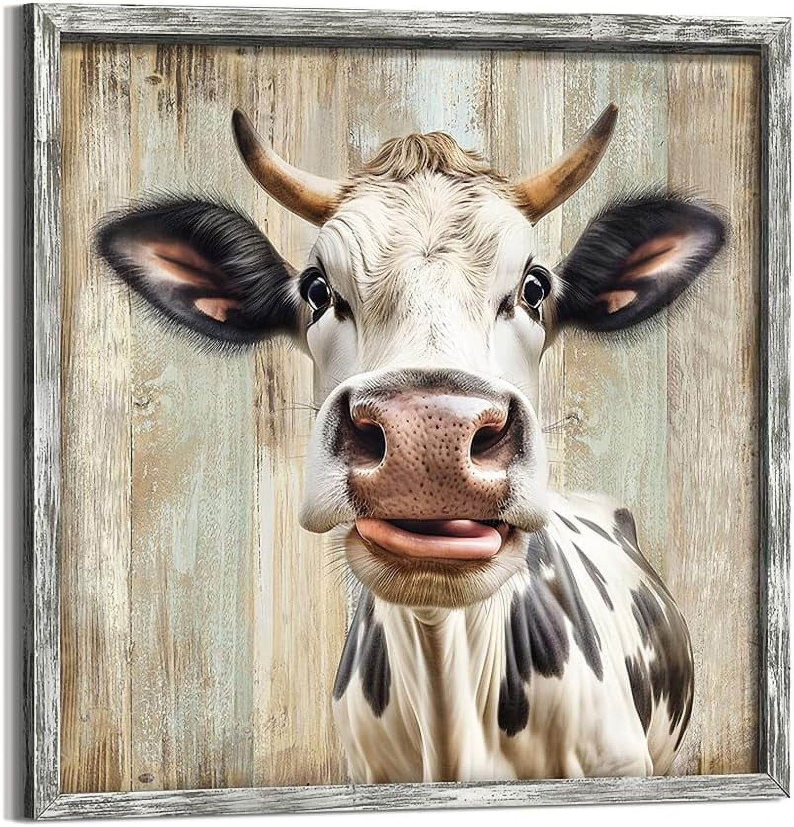 WFSposter Farm Animal Wood Wall Art: Farmhouse Cow Framed Print Decor ...