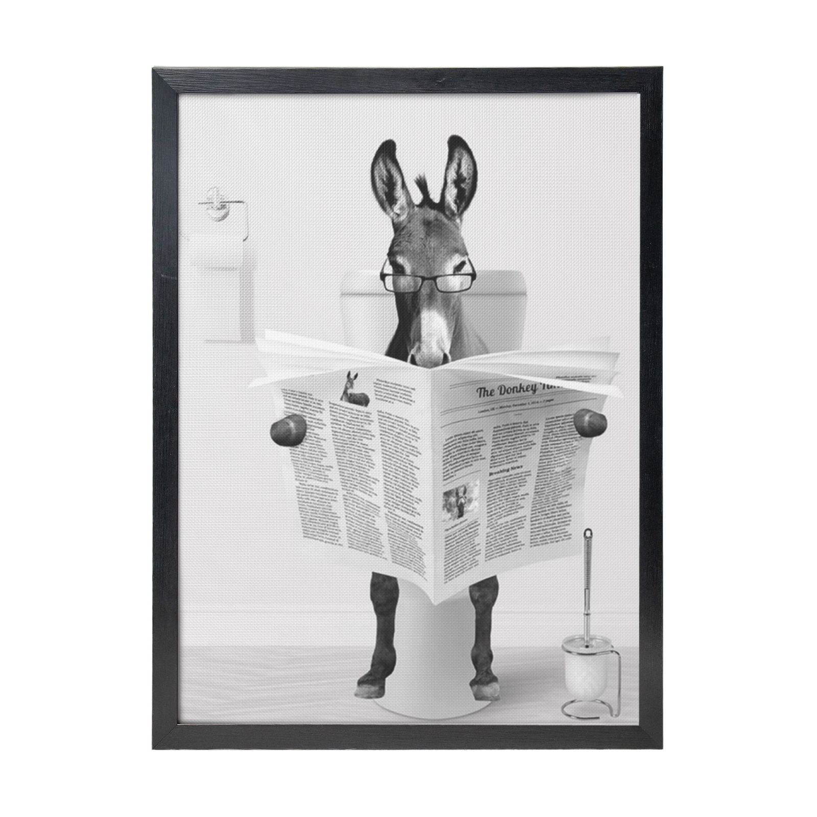 WFSposter Funny Bathroom Wall Art - Donkey Reading Newspapers on Toilet ...