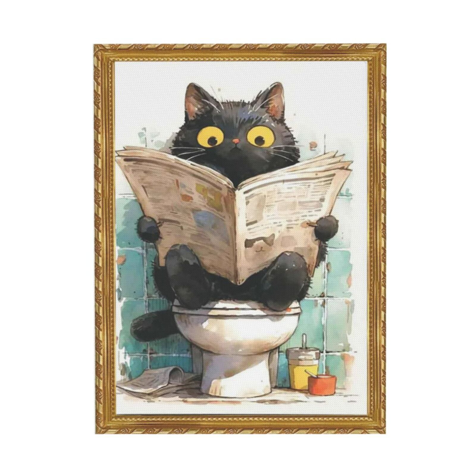 WFSposter Funny Black Cat Using Toilet Posters Cute Cat Reading ...