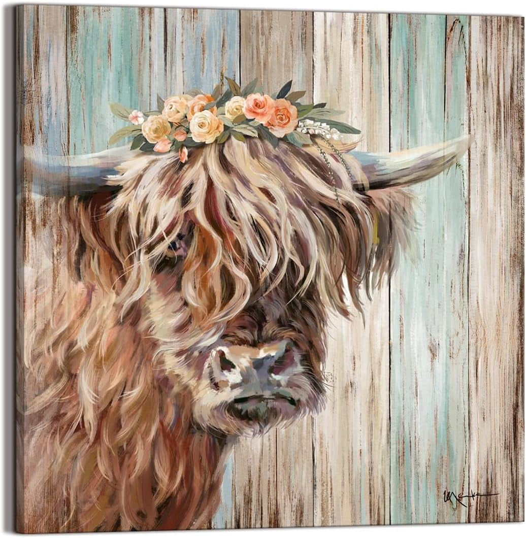 WFSposter Highland Cow Picture Wall Decor Canvas Print Painting Art ...