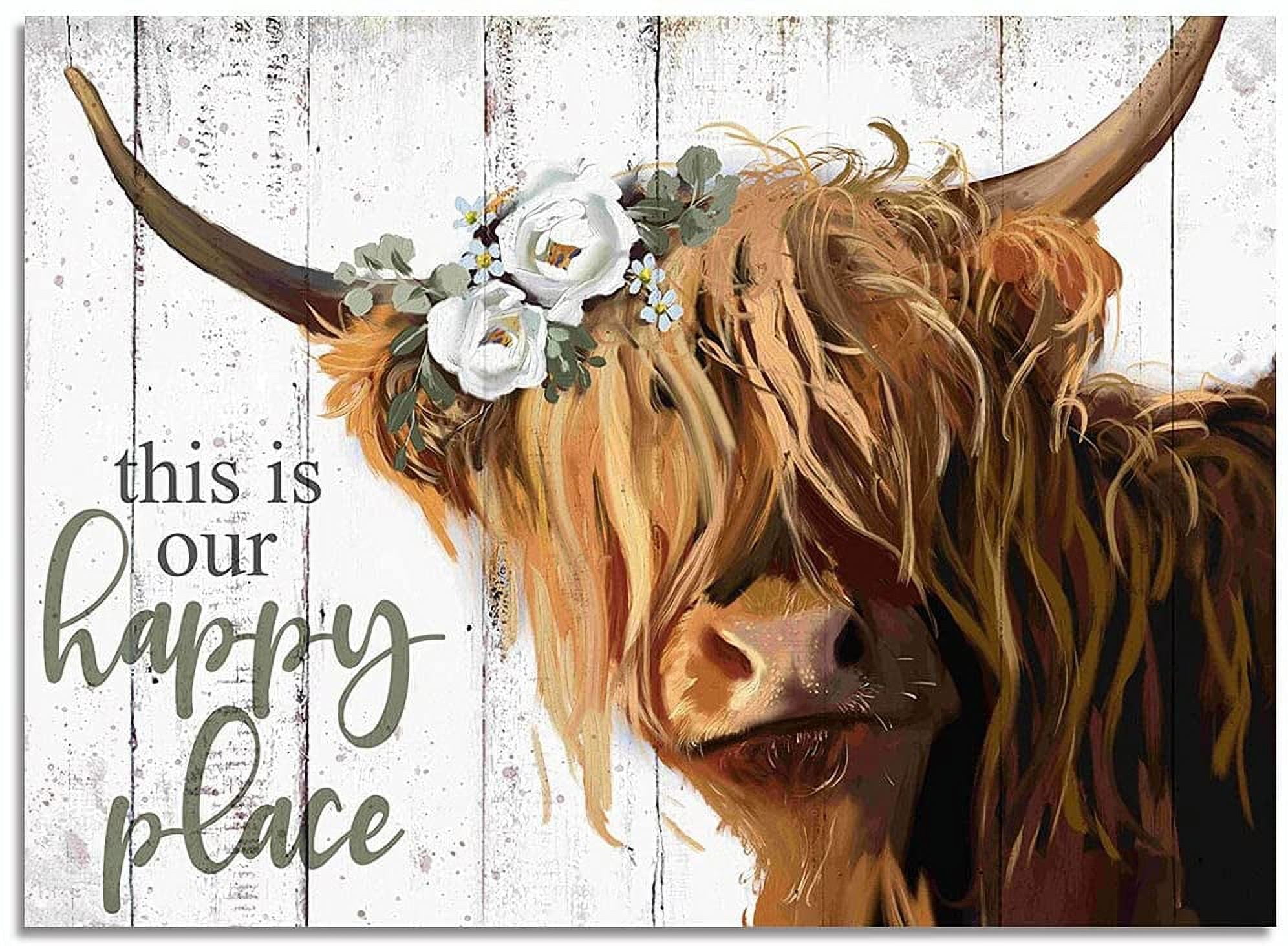 WFSposter Highland Cow Wall Art - This Is Our Happy Place Inspirational ...
