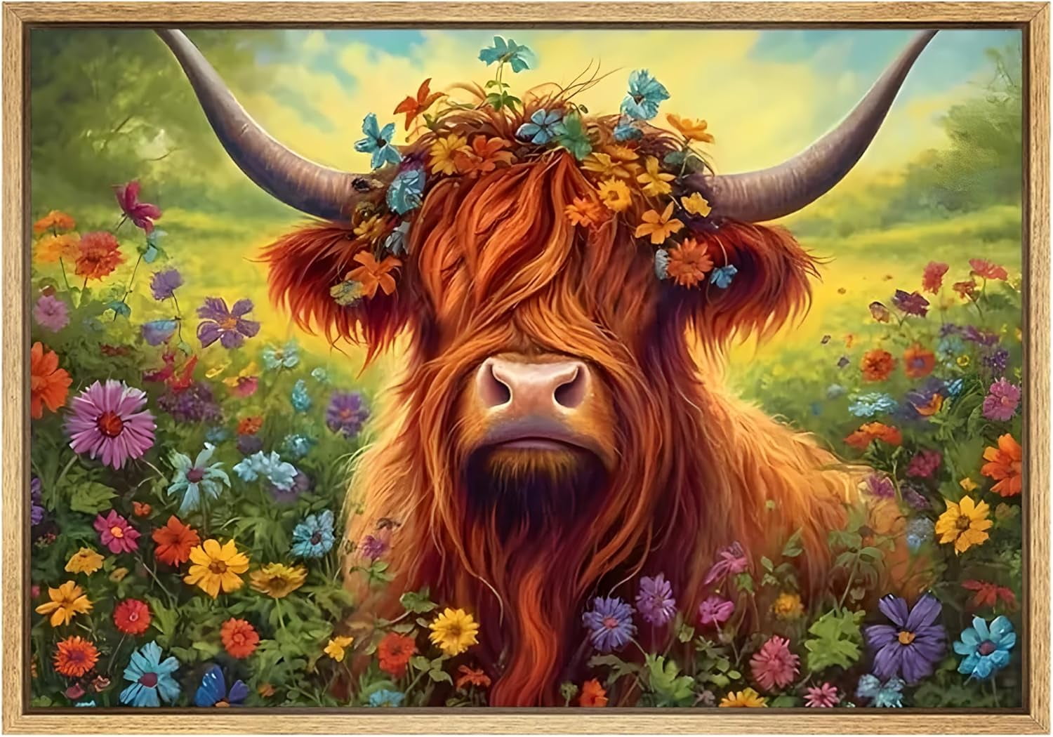 WFSposter Highland Cow With Wildflowers Canvas Wall Art Highland Cow ...