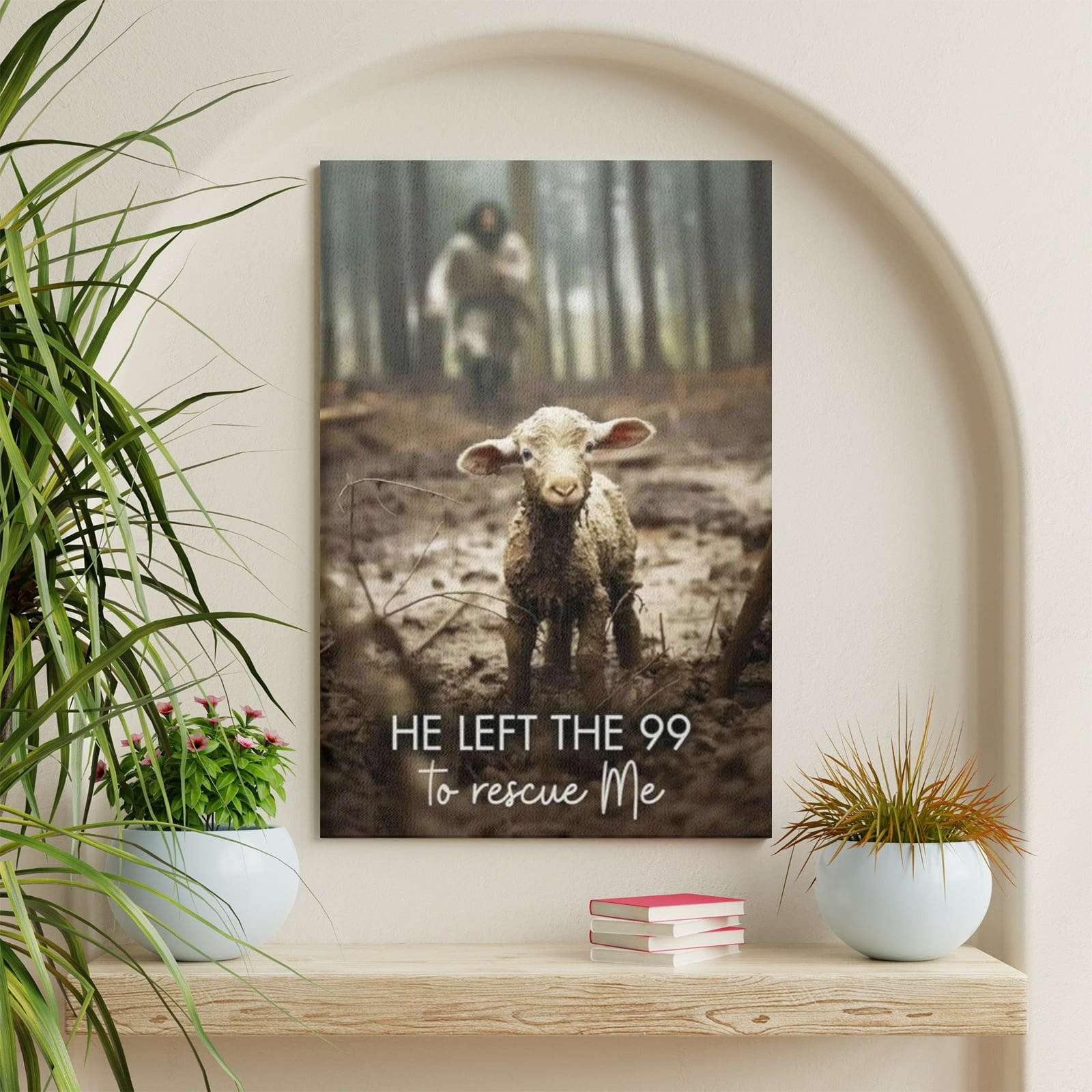 WFSposter Jesus With The Sheep Wall Art Jesus Running After Lamb Canvas ...