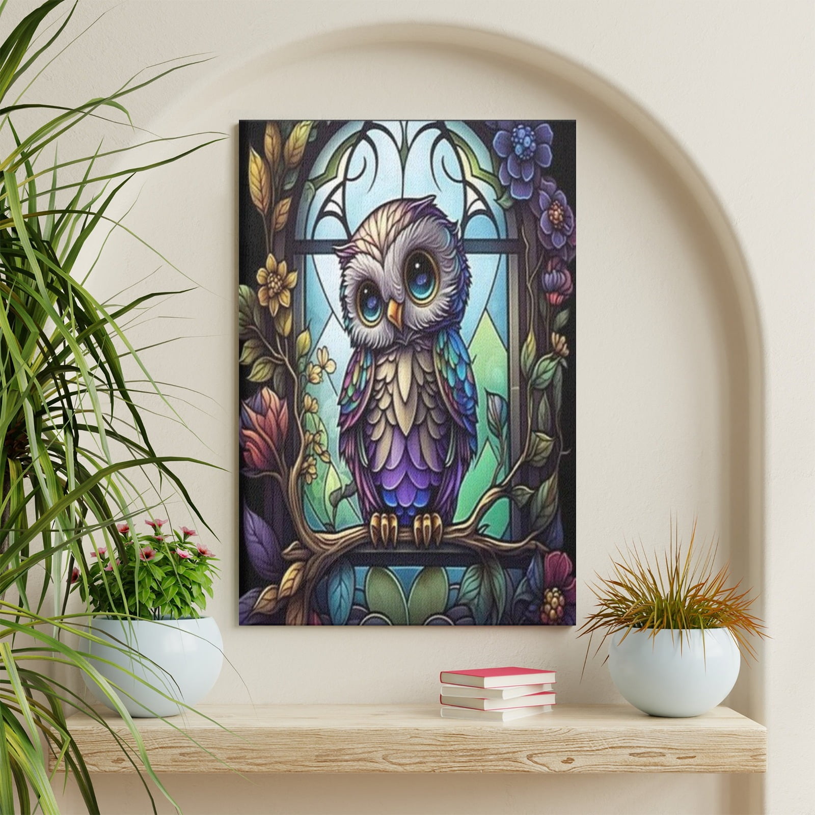 WFSposter Owl On Branch Print Rustic Watercolor Bird Owl Wall Art for ...