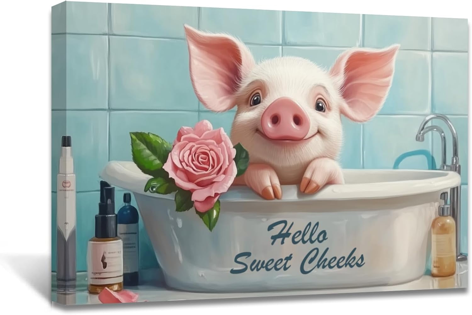 WFSposter Pig Bathroom Wall Art Cute Pig in the Bathtub Picture Farm ...