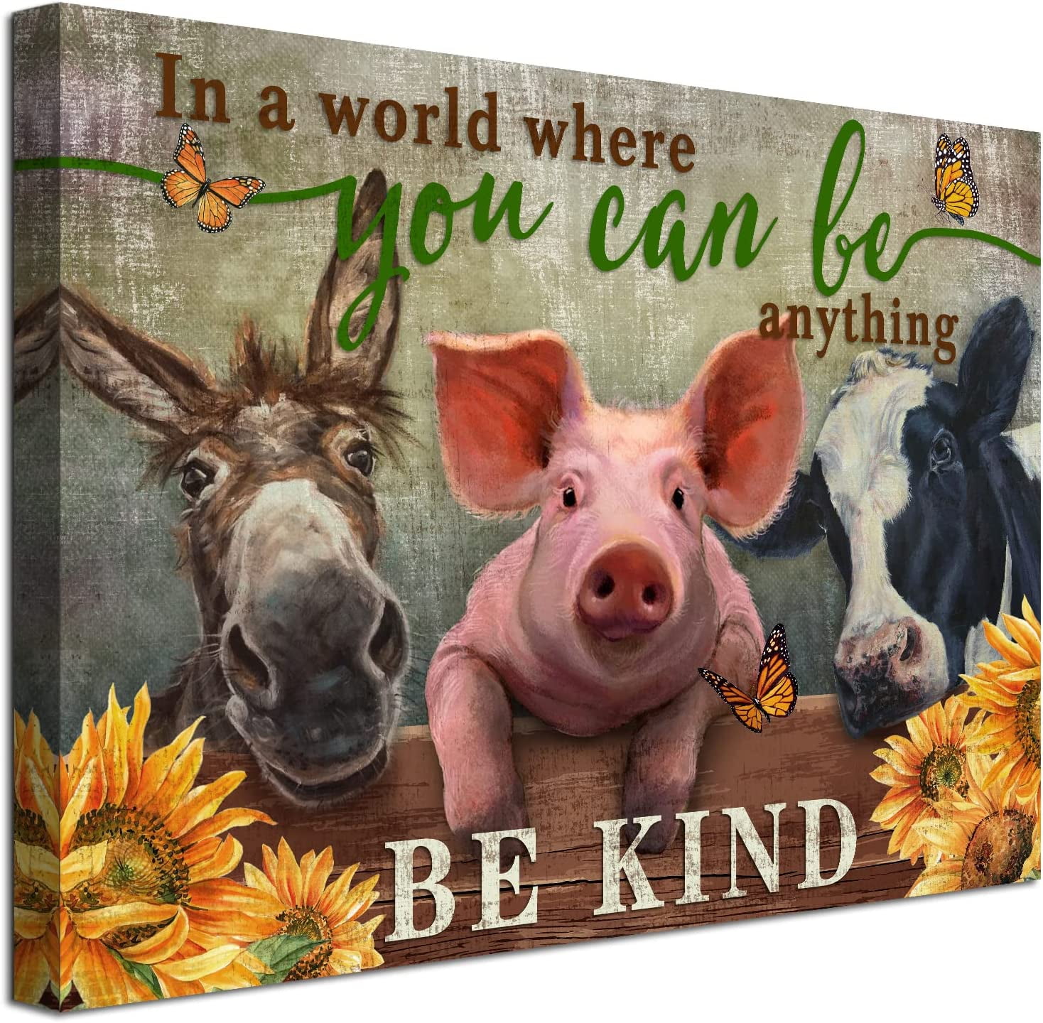 WFSposter Rustic Farm Cow Pig Donkey Wall Art Be Kind Movitational Wall ...