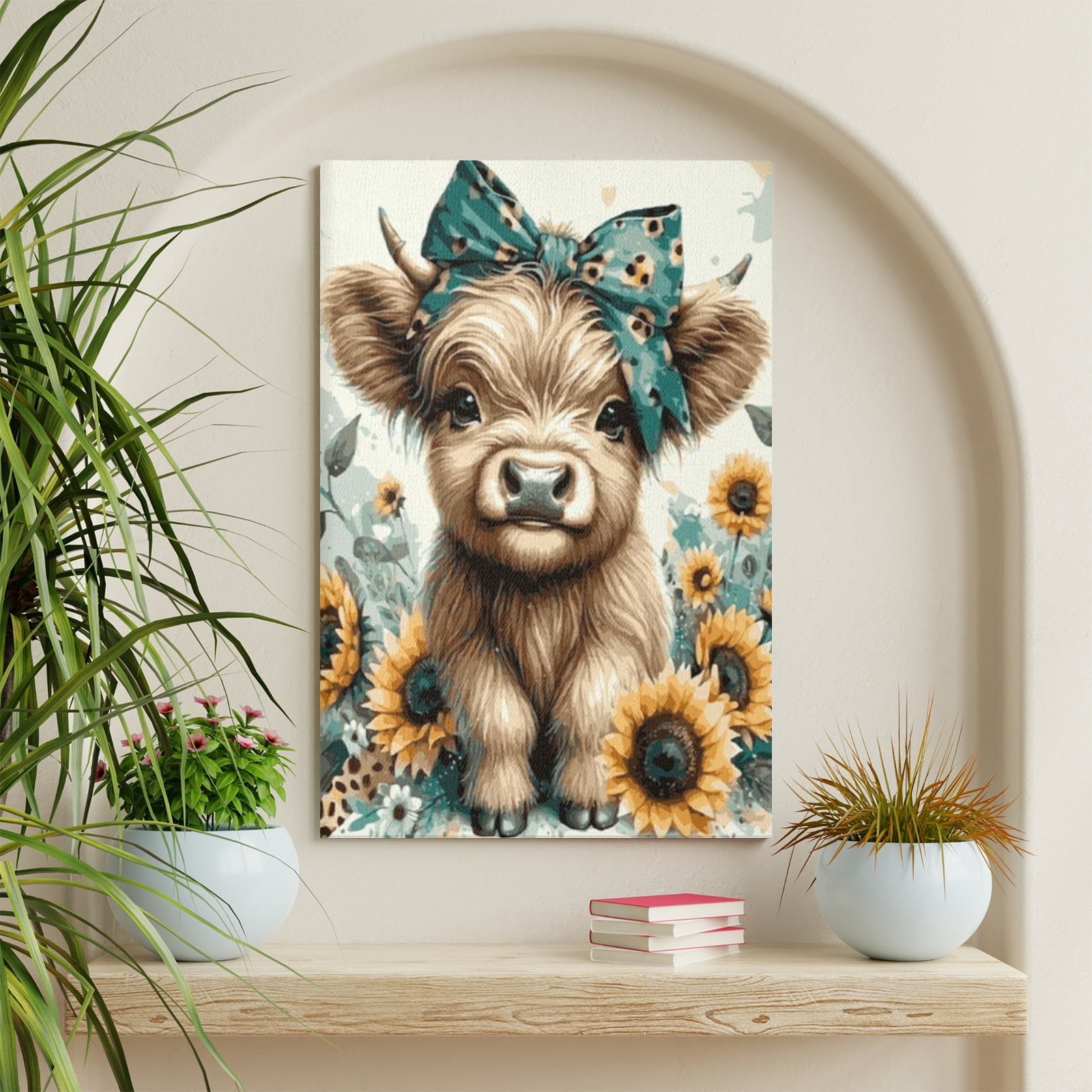 WFSposter Teal Highland Cow Wall Art Canvas Print Pictures 16"x24 ...