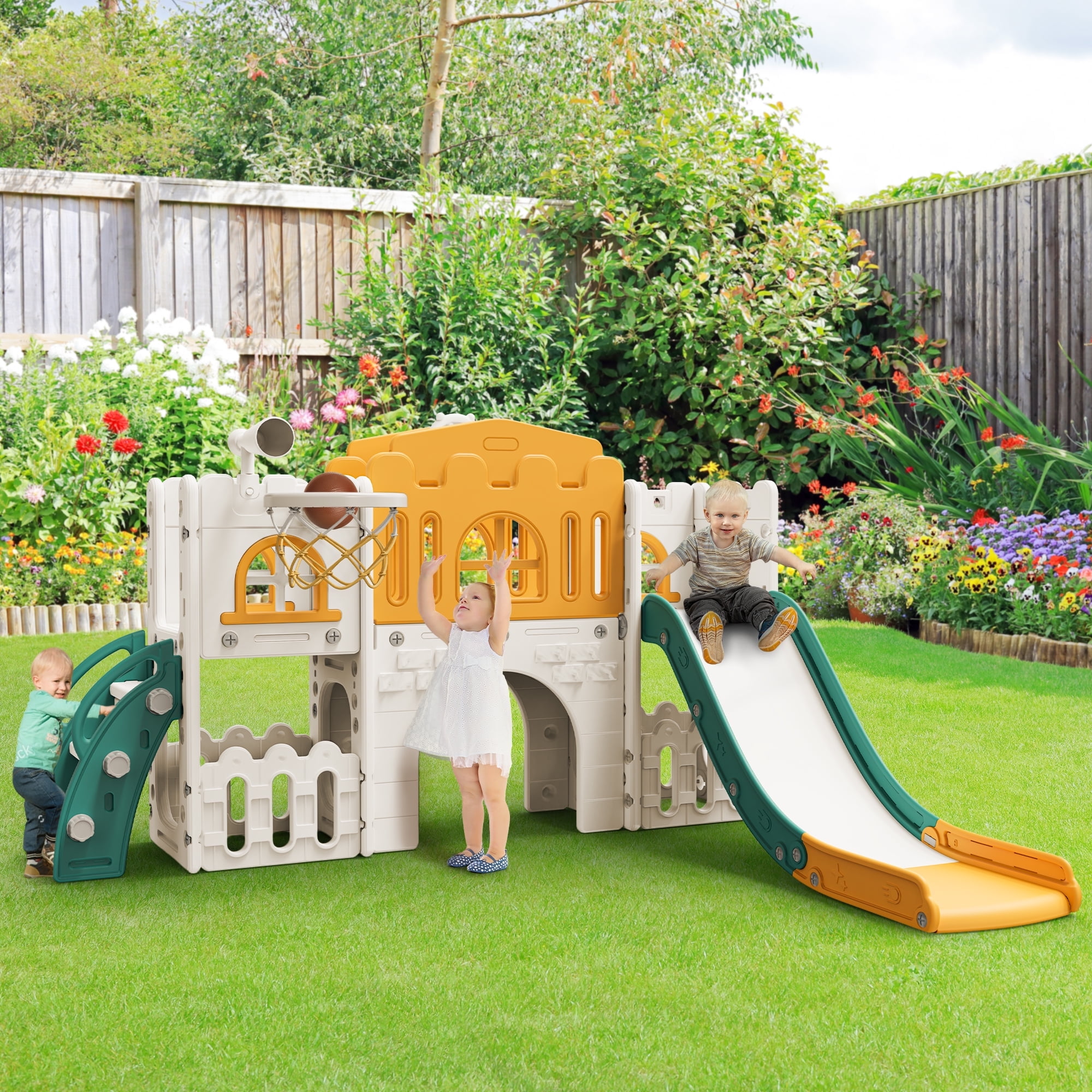 WFUN 9 in 1 Outdoor Freestanding Kids Slide Set for Toddlers Age 1 ...