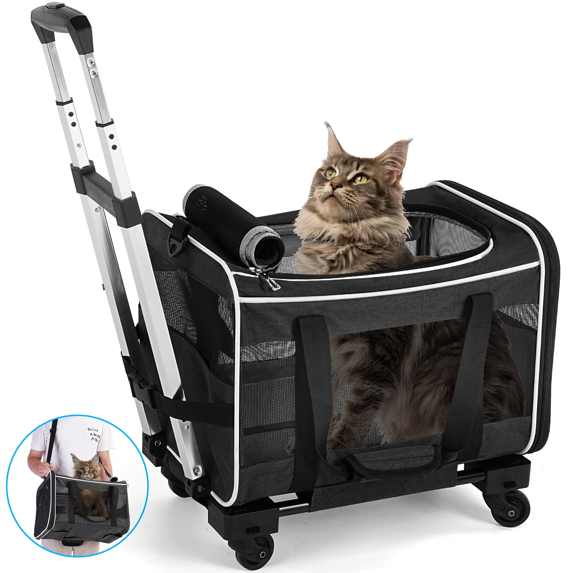 WFUN Pet Carrier with Wheels for Dogs and Cats for Travel Flight ...