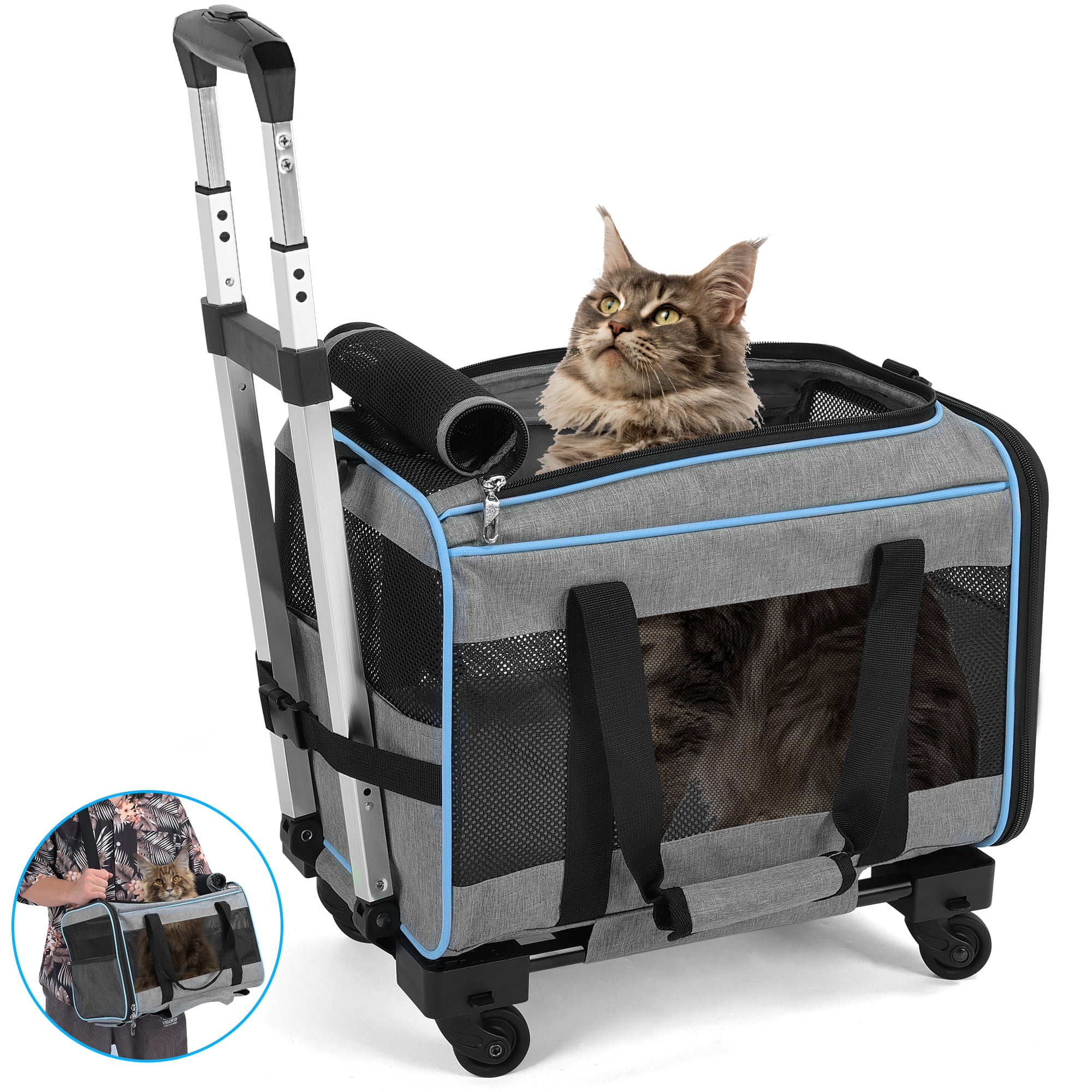 WFUN Portable Pet Rolling Carrier for Small Medium Dogs Cats Pet up to ...