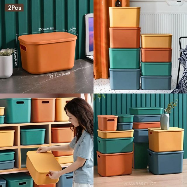 WFUPENG Colorful Stackable Bins with Lid and Handle Plastic Desktop ...