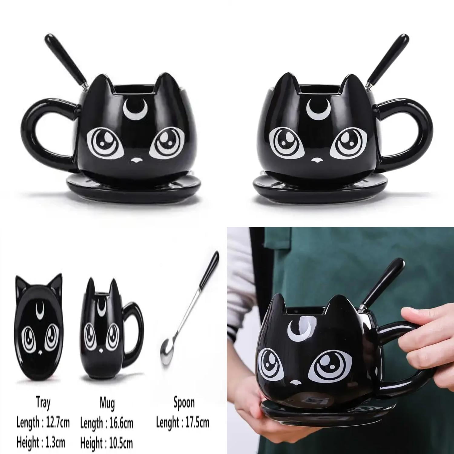 WFUPENG Creative Black Cat Cartoon Ceramics Milk Mug Set for Breakfast ...