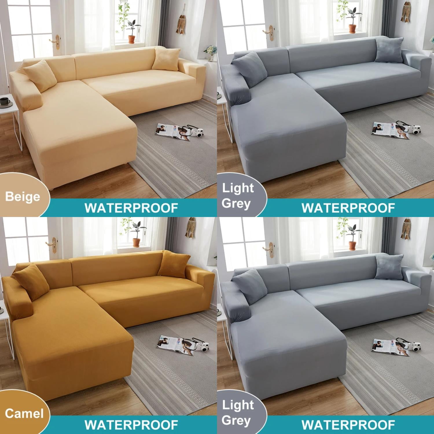 WFUPENG Elegant Waterproof L Shaped Corner Sofa Cover for 1/2/3/4 ...