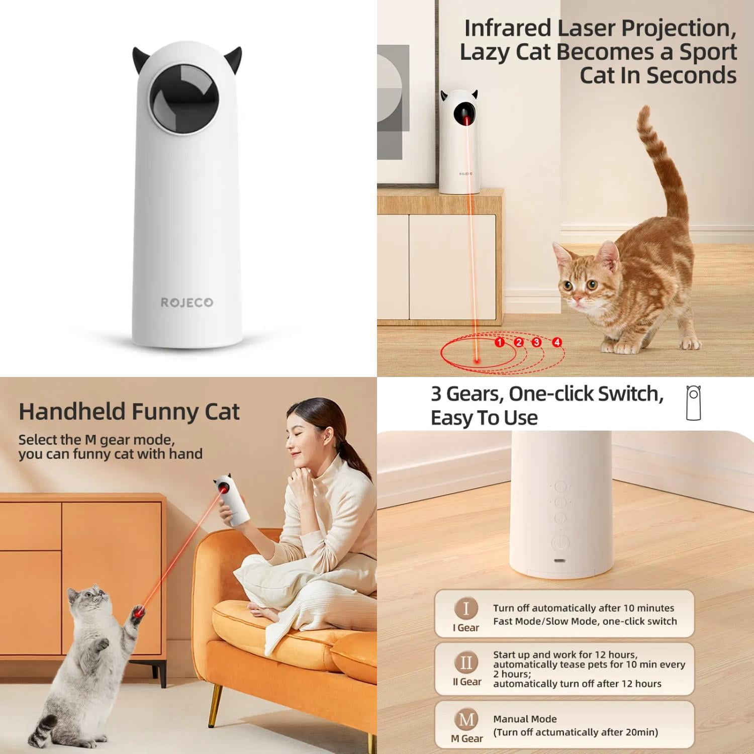 WFUPENG Interactive Smart Teasing LED Laser Cat Toy - Automatic Pet Toy ...