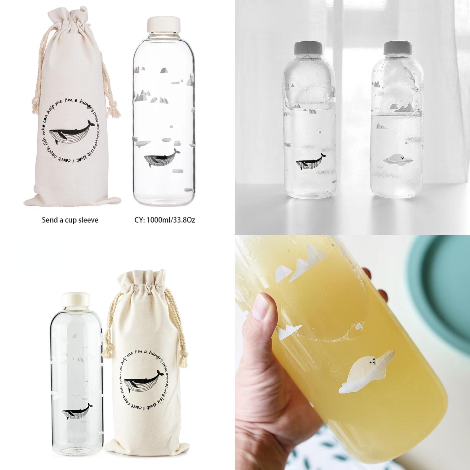 WFUPENG Seal Whale Glass Water Bottle 1000ml Creative Sport Bottles ...