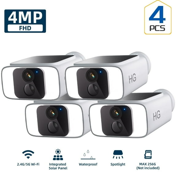 WiFi6 2.4G/5G Wireless Solar Battery Security Camera System 4PACK 4MP ...