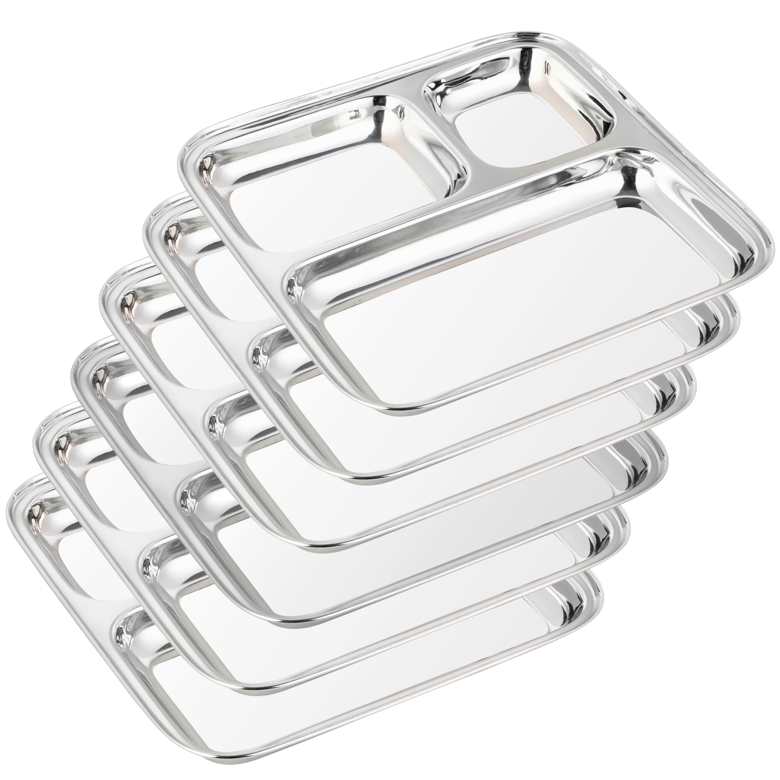 WG inc 6-Pack Stainless Steel Compartment Plates Premium Dinner Plates ...
