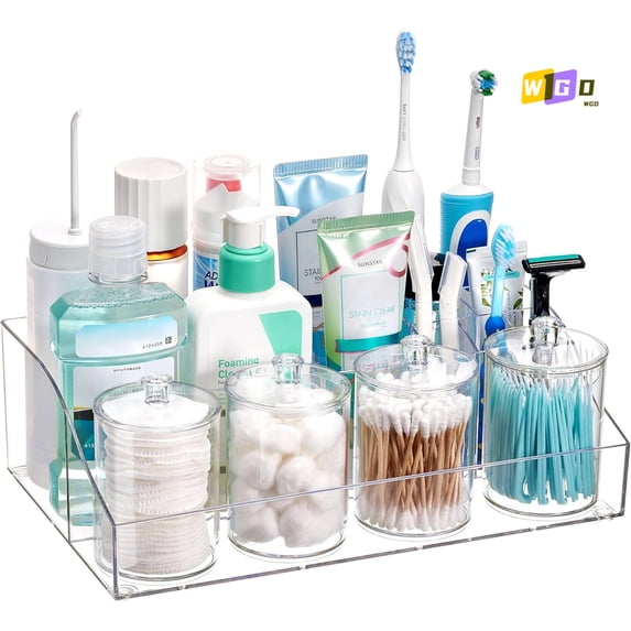 WGD 5 PCS Bathroom Countertop Organizer, 1 Divided Tray with 4 Qtip ...