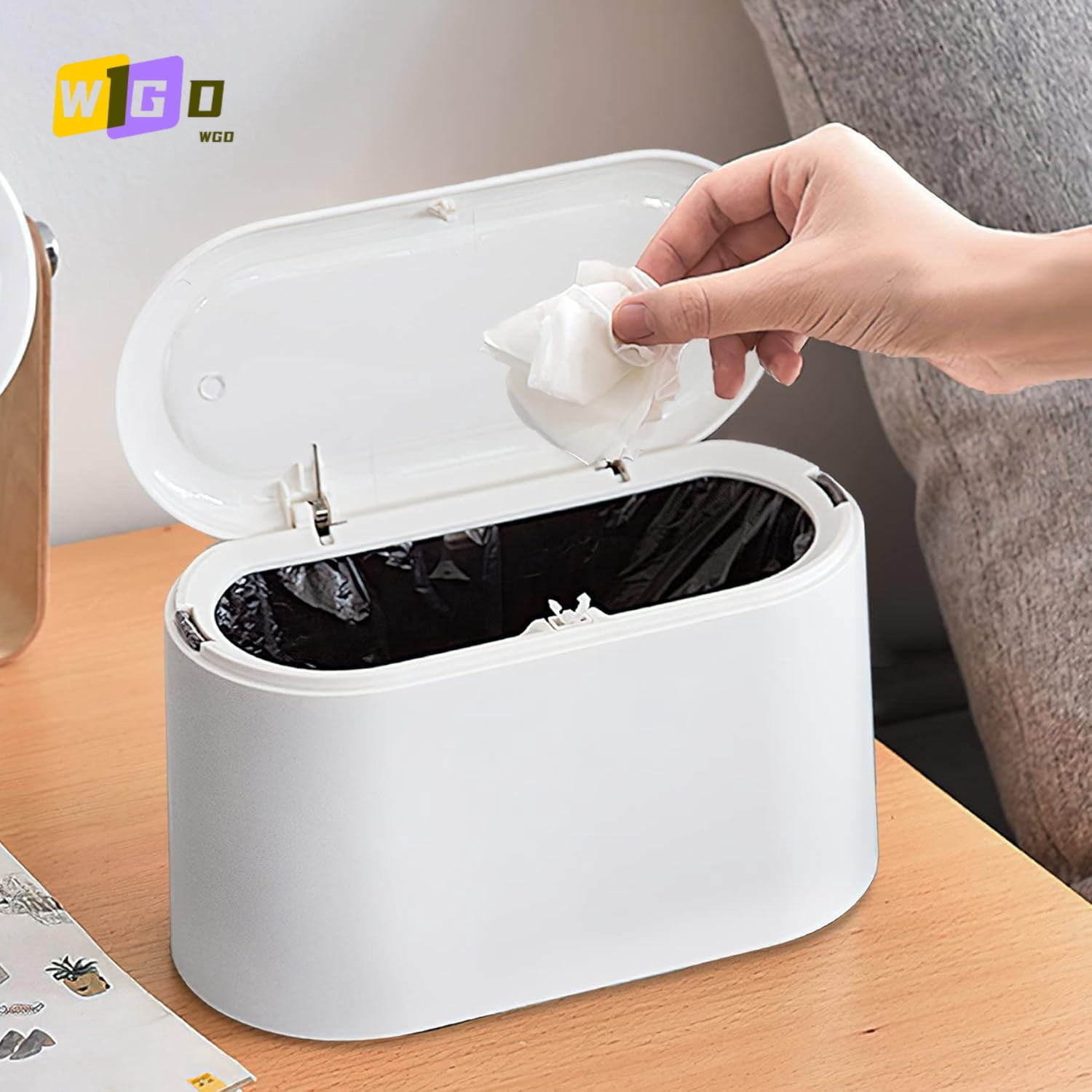 WGD Mini Trash Can with Lid Removable Small Garbage Can, Tiny Plastic ...