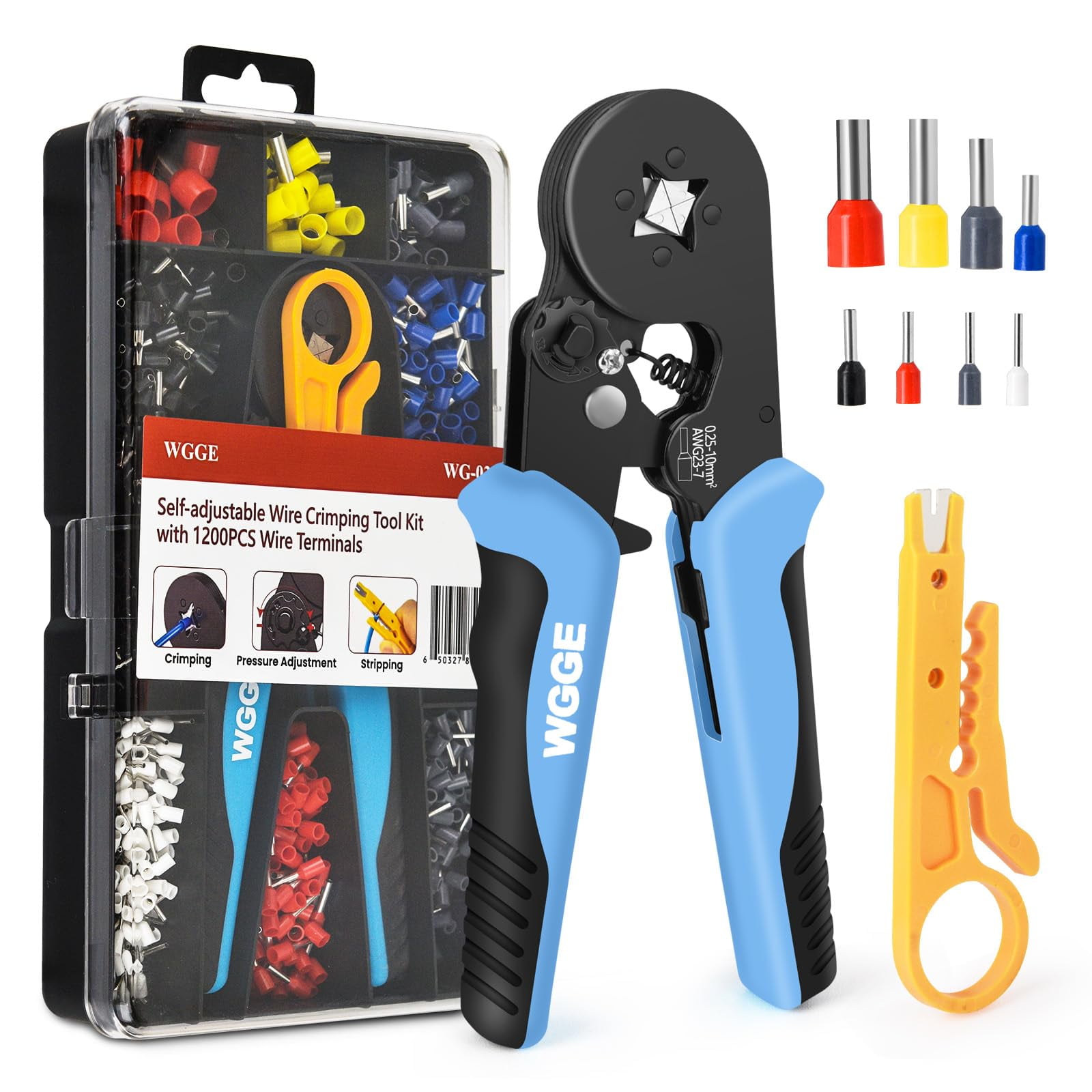 WGGE Ferrule Crimping Tool Kit, AWG 23-7 Self-adjustable Ratchet Wire ...